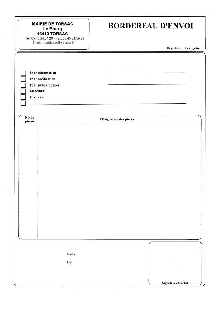 bordereau envoi – Commune de Torsac – Site Officiel